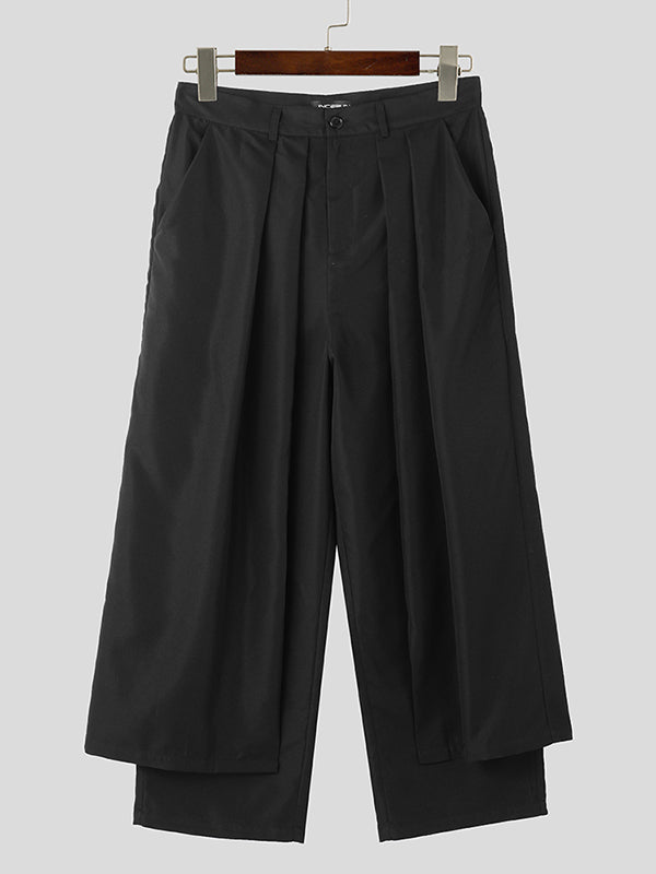 Mens Solid Pleated Layered Design Casual Pants SKUK38555 – INCERUNMEN