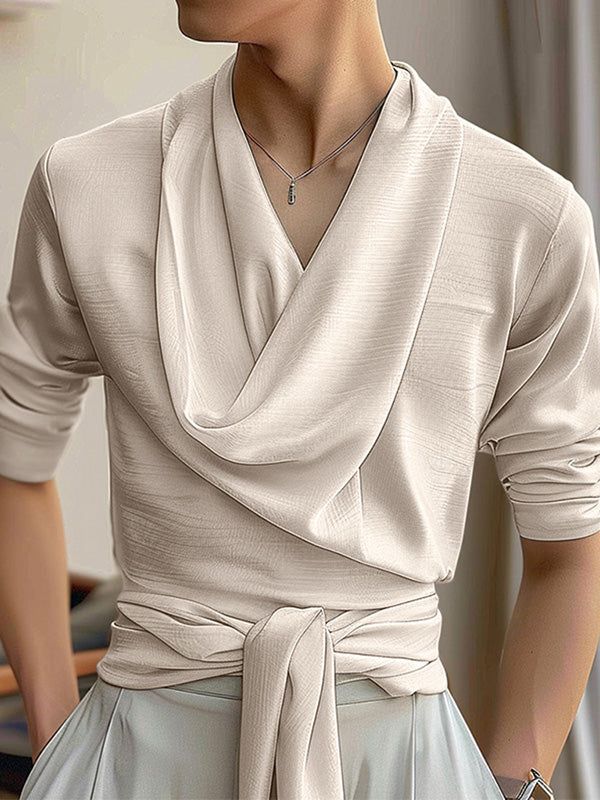 Mens French Elegance Draped Neck Shirt SKUK72396 – INCERUNMEN