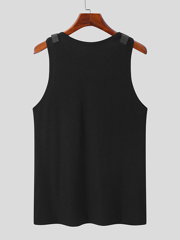 Mens Leather Shoulder Buckle Design Knitted Vest SKUJ20873 – INCERUNMEN