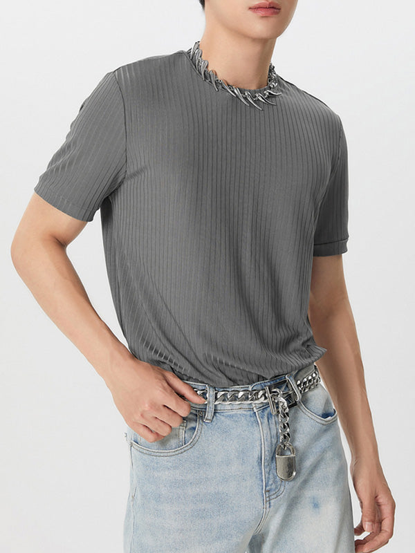 Mens Rib Knitted Crew Neck T-Shirt SKUJ35731 – INCERUNMEN