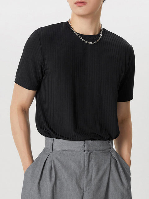 Mens Rib Knitted Crew Neck T-Shirt SKUJ35731 – INCERUNMEN