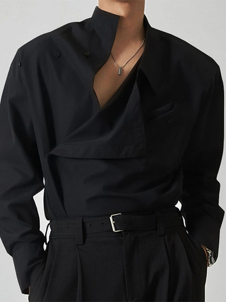 Mens Oblique Button Design Irregular Solid Shirt SKUK08357 – INCERUNMEN
