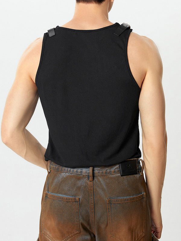 Mens Leather Shoulder Buckle Design Knitted Vest SKUJ20873 – INCERUNMEN