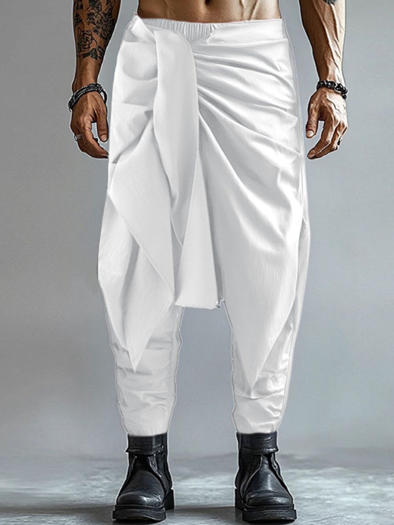 Mens Solid Color Irregular Pleated Long Pant SKUK99771 – INCERUNMEN