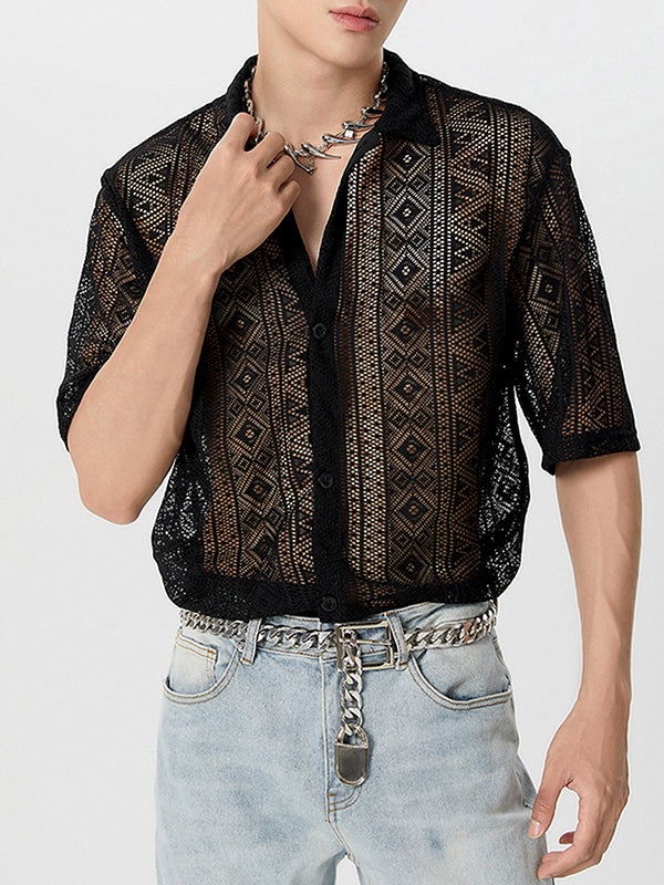 Men's Sexy Hollow Lace Loose Shirts SKUH98947 – INCERUNMEN
