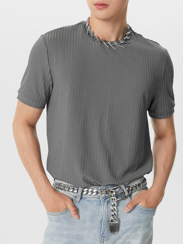 Mens Rib Knitted Crew Neck T-Shirt SKUJ35731 – INCERUNMEN