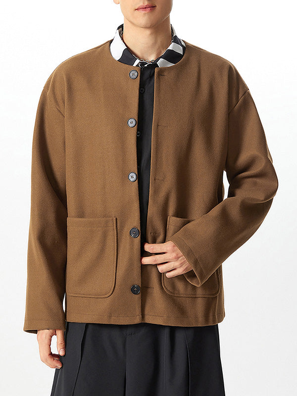 Mens Solid Button Front Casual Tweed Jacket SKUK41834 – INCERUNMEN