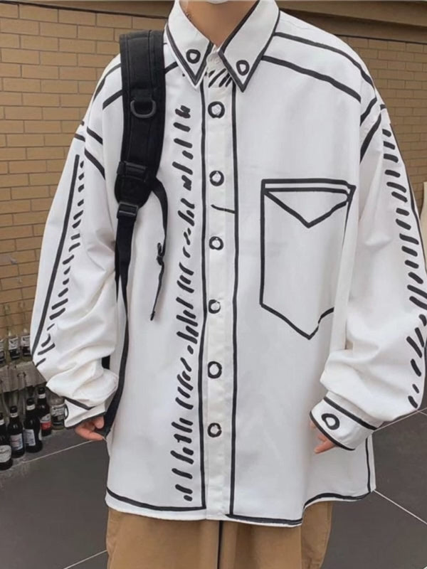 Mens Comic Style Print Long Sleeve Shirt SKUK78353 – INCERUNMEN