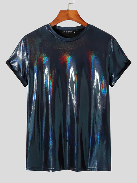 Mens Shiny Coating Skinny T-Shirt SKUJ20874 – INCERUNMEN
