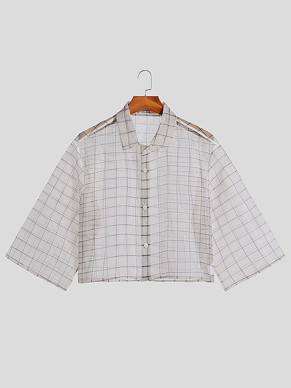 Mens Plaid Sheer Mesh See Through Shirt SKUJ34327 – INCERUNMEN