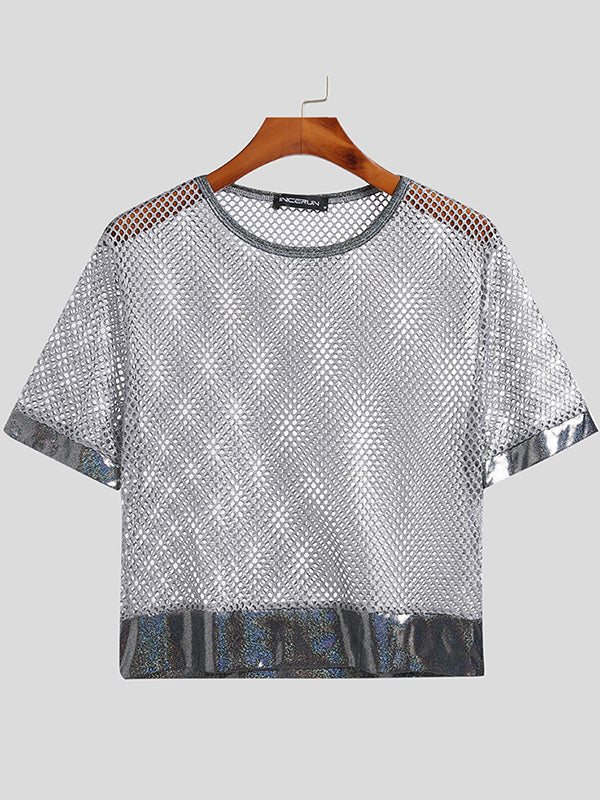 Mens Round Neck Mesh Short Sleeve T-Shirts SKUI30745 – INCERUNMEN