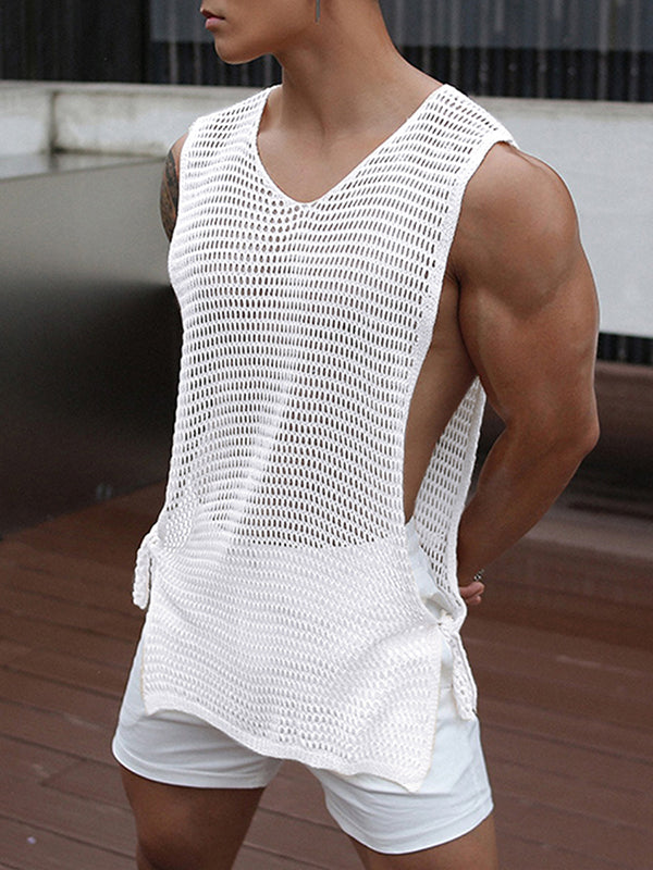 Mens Fishing Net Hollow Slit Hem Tank Top SKUK02705 – INCERUNMEN