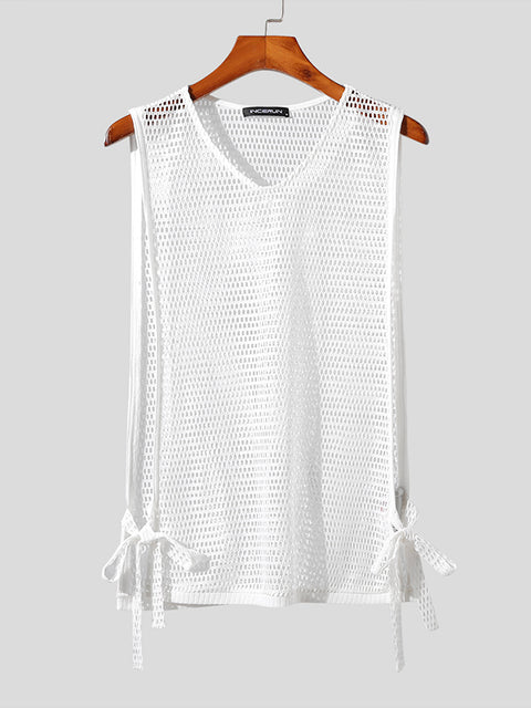 Mens Fishing Net Hollow Slit Hem Tank Top SKUK02705 – INCERUNMEN